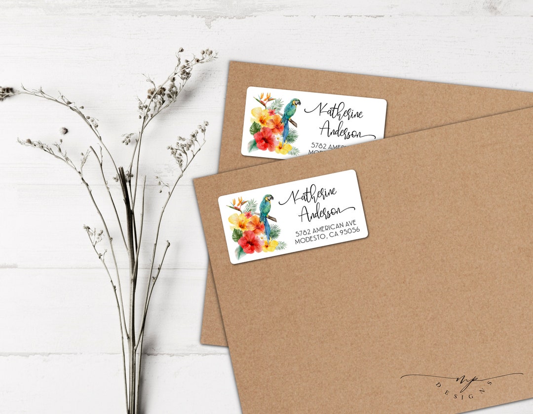 Tropical Flowers Return Address Labels: Macaw Mailing Labels - Etsy