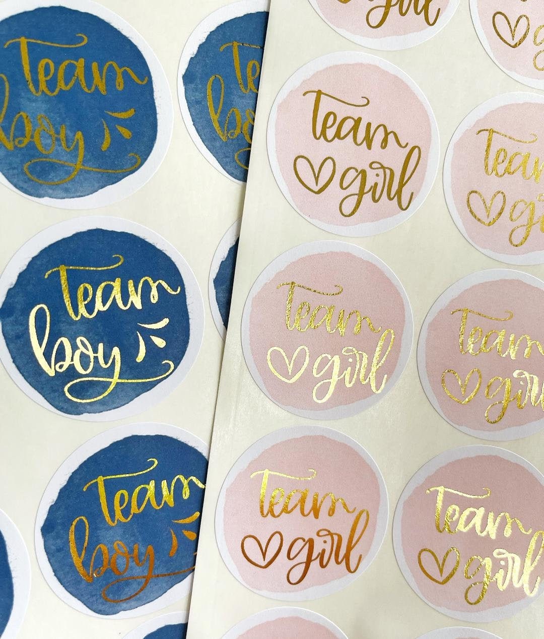 Navy and Blush Gender Reveal Stickers With Real Gold Foil, Navy Blue ...
