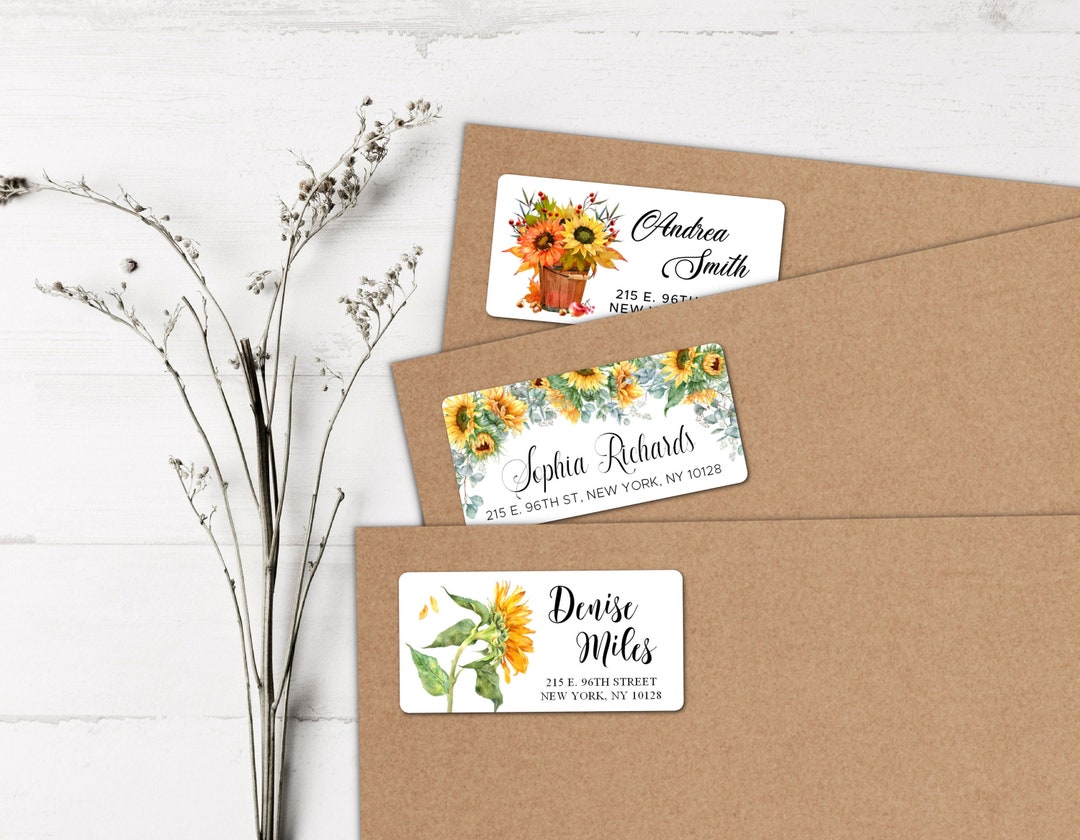 Sunflowers Address Labels With Modern Calligraphy, Watercolor ...