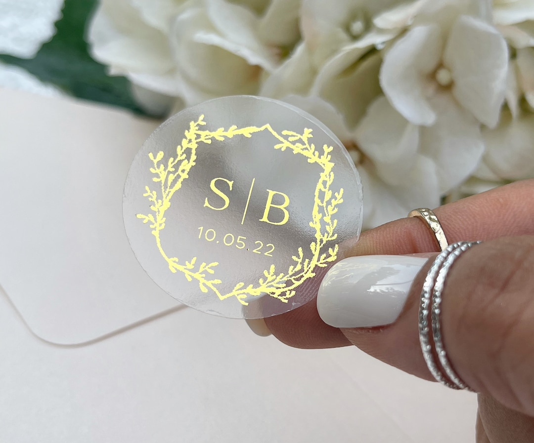 Botanical Crest With Wedding Monogram, Wedding Stickers With Real Foil ...