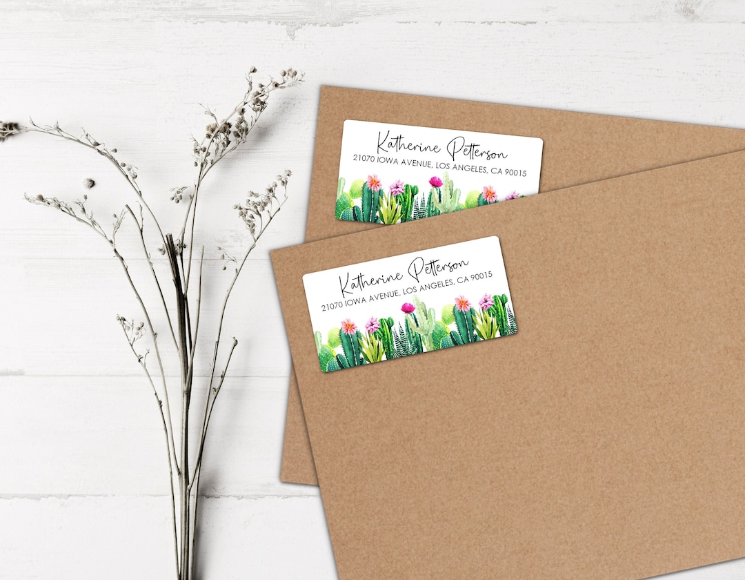 Cacti Return Address Labels, Watercolor Cactus Mailing Labels, Greenery ...