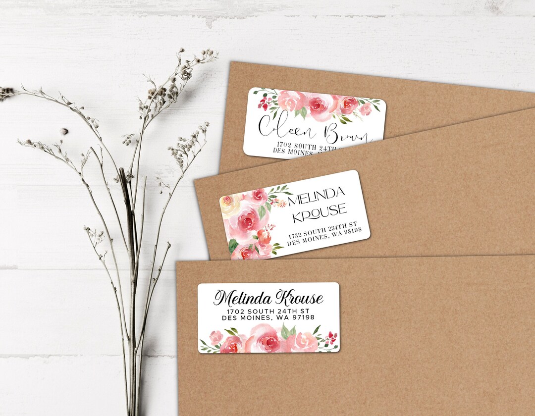 Floral Return Address Labels • Watercolor Roses Mailing Labels • Return ...