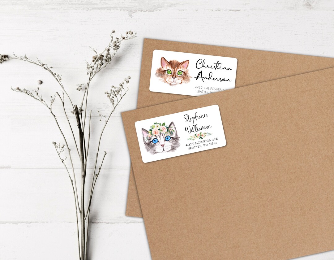Cat Address Labels, Floral Cat Return Address Labels, Floral Cat ...