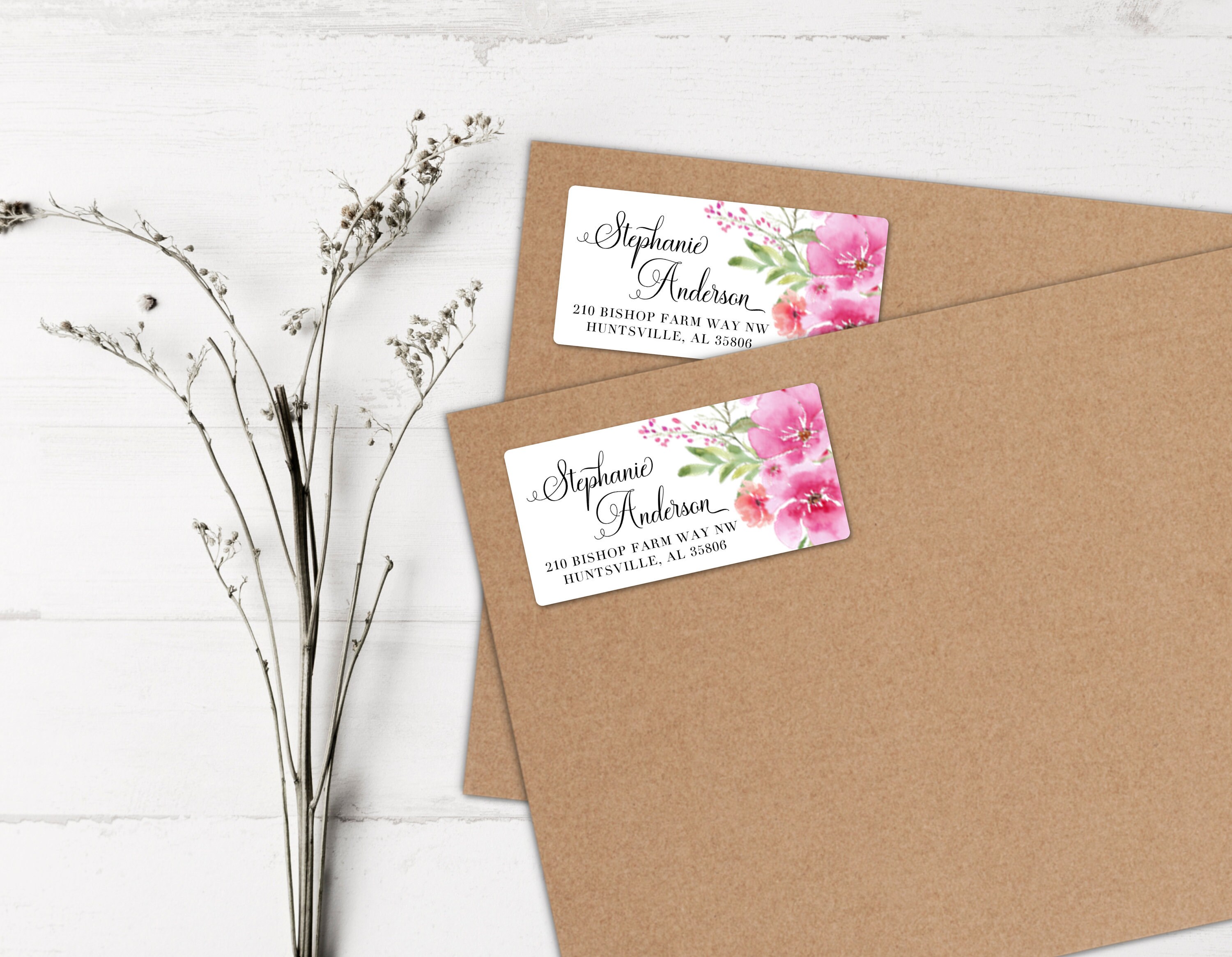 Pink Floral Address Labels • Watercolor Flower Mailing Stickers - Etsy