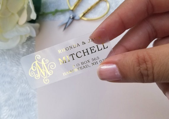 Mailing labels with gold foil print Monogram return address | Etsy