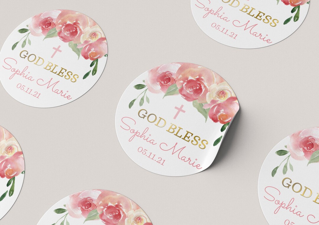 God Bless Floral Stickers, Baptism Christening Favors - Etsy