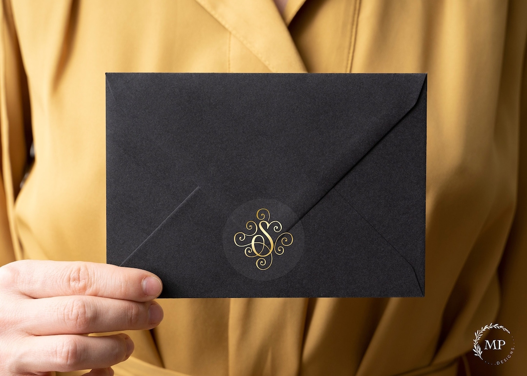 Monogram Labels for Envelopes, Gold Foil Monogram Stickers With Elegant ...