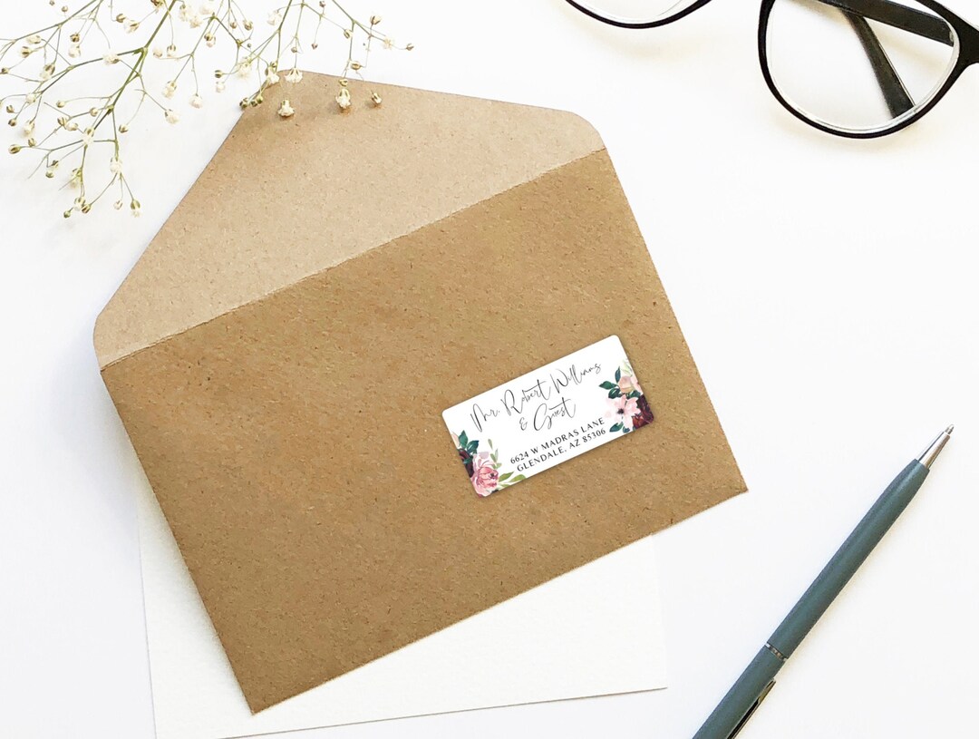 Burgundy Floral Guest Address Labels • Wedding Stationery - Etsy