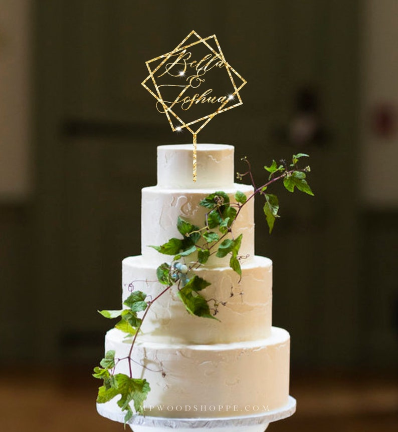 Modern Cake Topper for Wedding or Engagement Party With Geometric Frame ...
