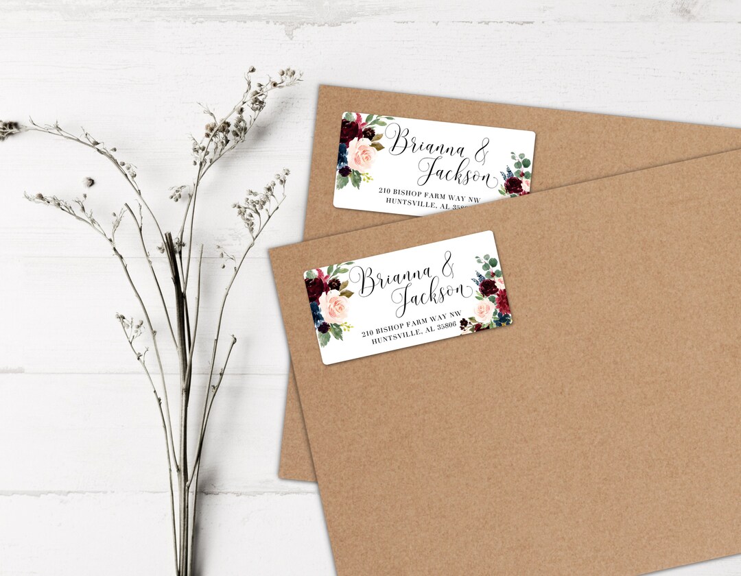 Burgundy Floral Wedding Invitation Return Address Labels - Etsy
