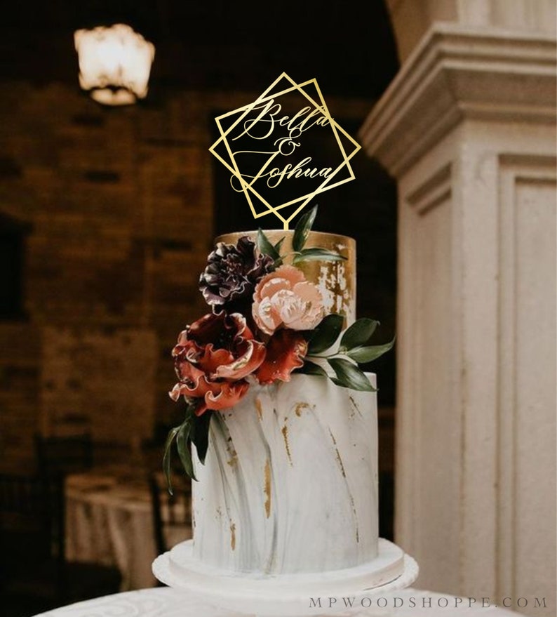 Modern Cake Topper for Wedding or Engagement Party With Geometric Frame ...