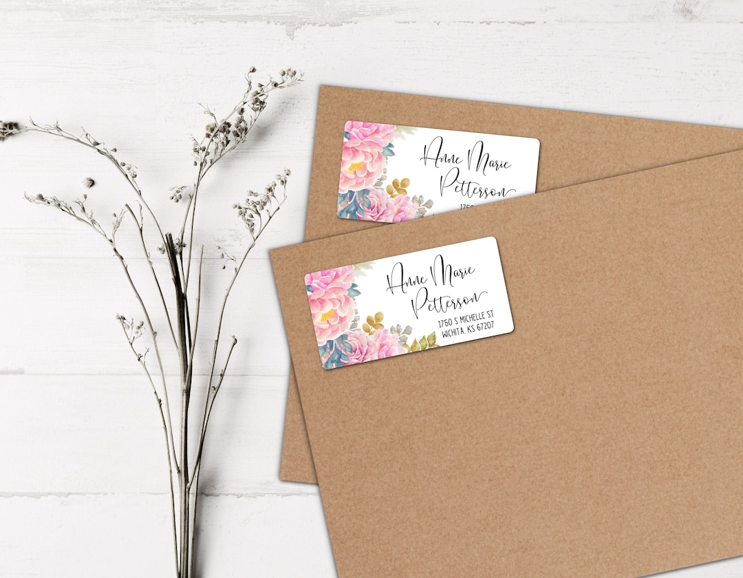Peonies Return Address Labels: Pink Floral Mailing Stickers - Etsy