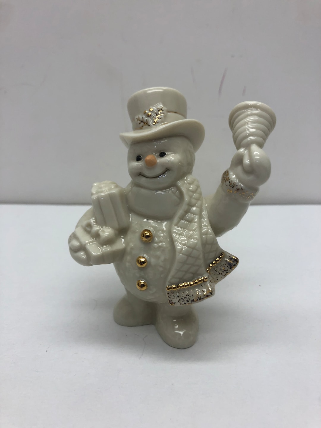 Lenox White & Gold Snowman Figurine Ringing in Christmas and New Year’s ...