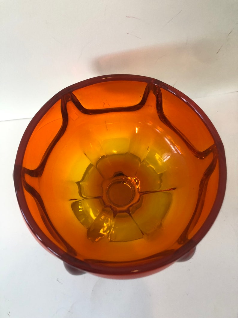 Red Orange Yellow Ombre Amberina Heavy Glass Compote, Candy Dish Footed ...