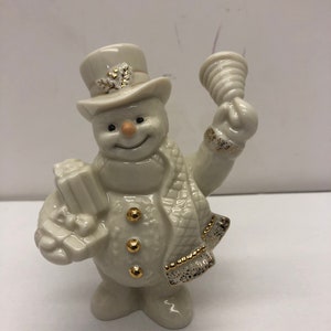 Lenox White & Gold Snowman Figurine Ringing in Christmas and New Year’s ...