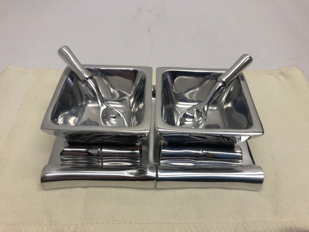 Vintage Lunt Silversmiths 5 Piece Salt and Pepper Cellar With Tray and ...