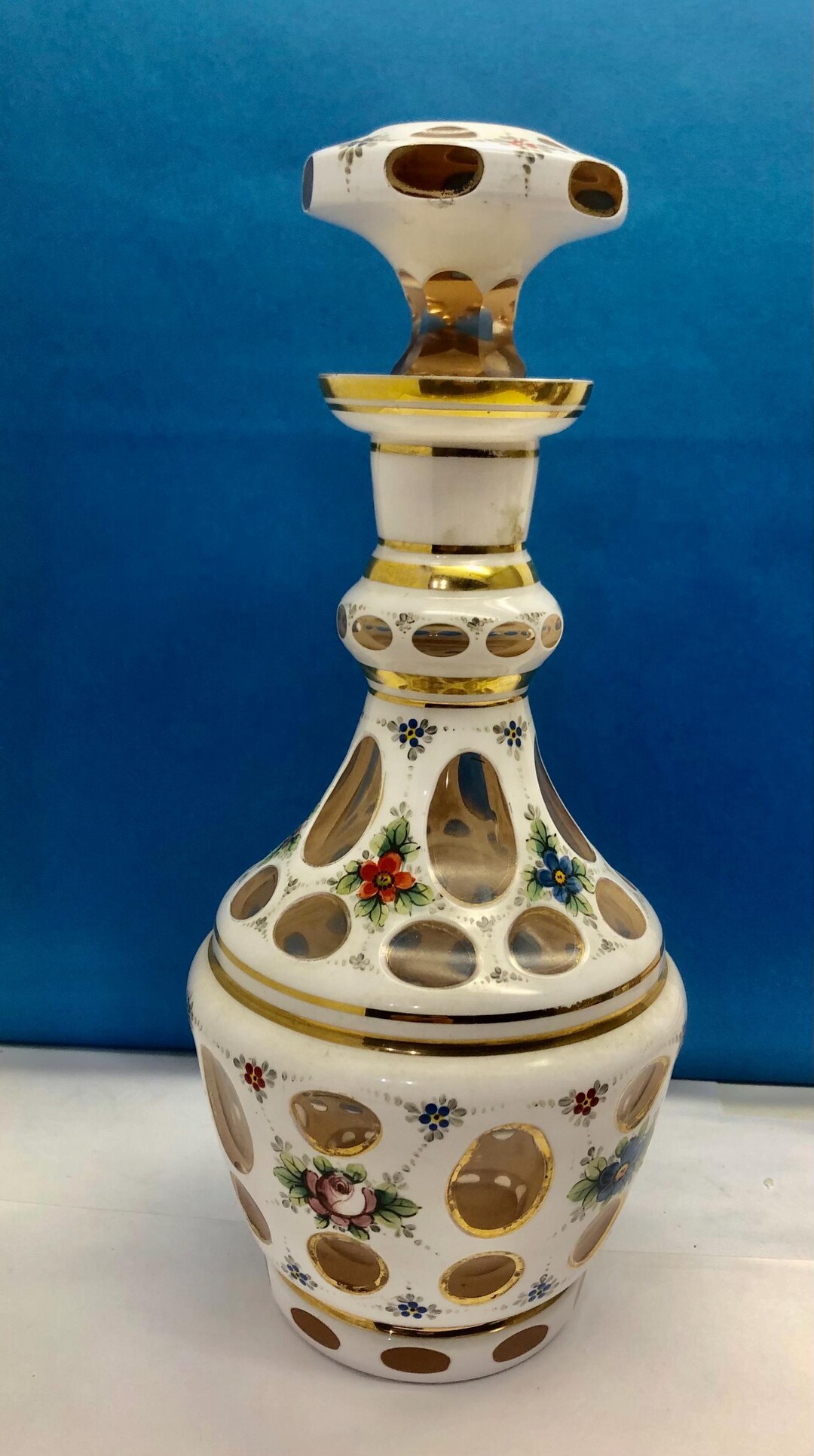 Moser Bohemian Decanter White Floral With Rose Clear Glass 12" Tall - Etsy