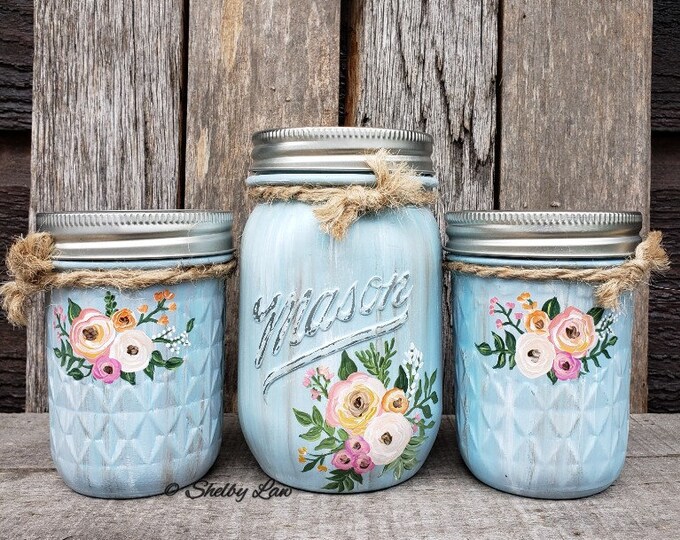 Boho Flower Hand Painted Mason Jars, Mason Jar Centerpieces - Etsy