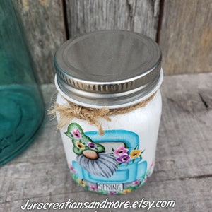 Spring Truck Gnome, Handpainted Mini Mason Jar, 3 Inches Tall, Tiered ...