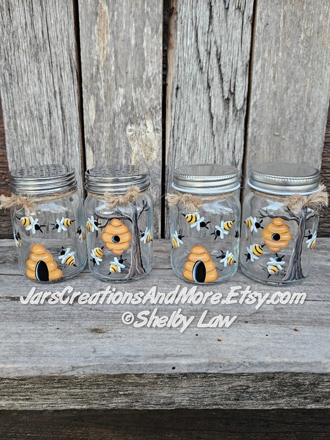 Bee Mini Mason Jars, Set of Two, Salt and Pepper Shaker Lids, or Solid ...