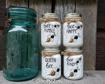 Set of Three Mini Bee Mason Jars, Bee Tiered Tray, Farmhouse Decor ...