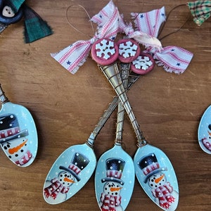 Snowman Spoon Ornaments, Vintage Silverplate Handpainted Spoon ...