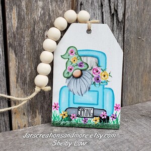 Spring Gnome Truck, Handpainted Tag, Tiered Tray Decor - Etsy