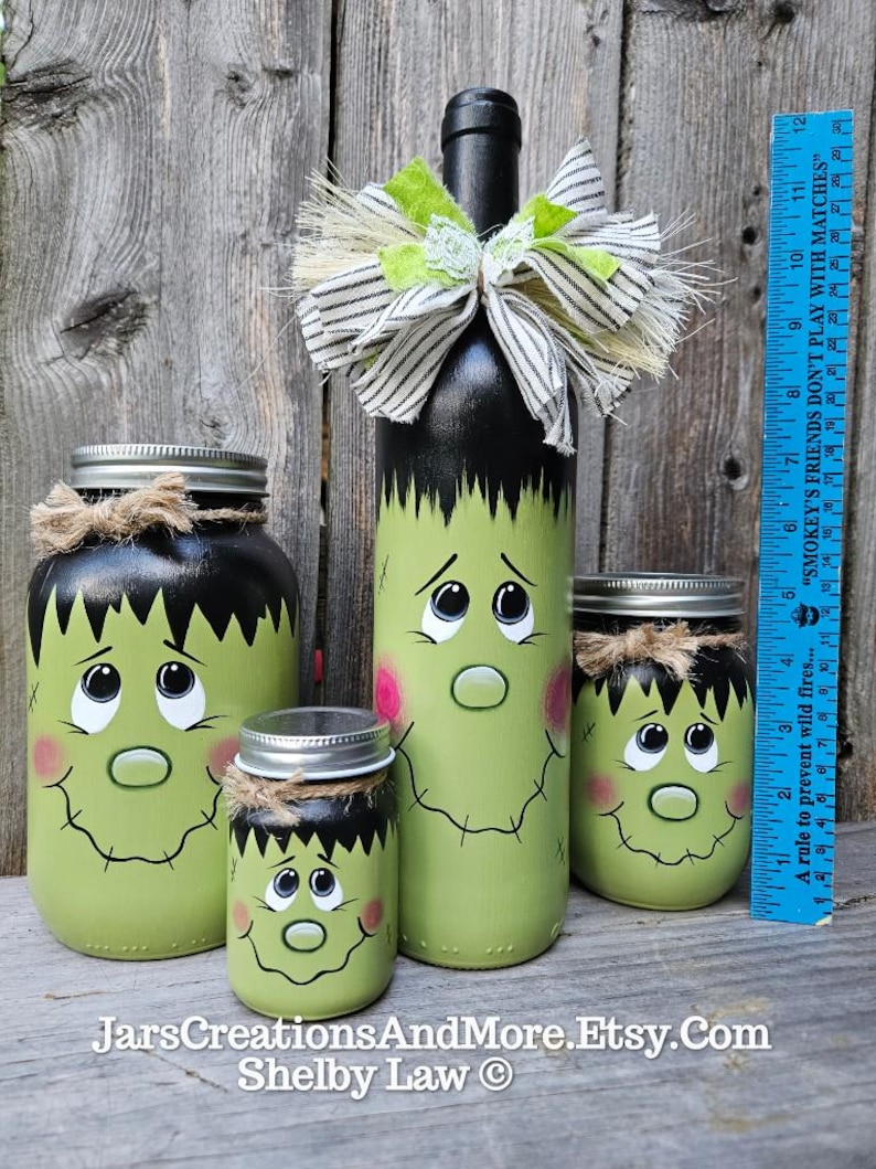 Handpainted Frankenstein Mason Jar: Halloween Decor - Etsy