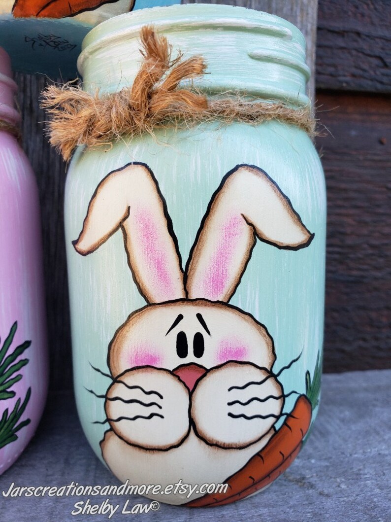 Handpainted Rabbit Easter Bunny Pint Size Mason Jar - Etsy