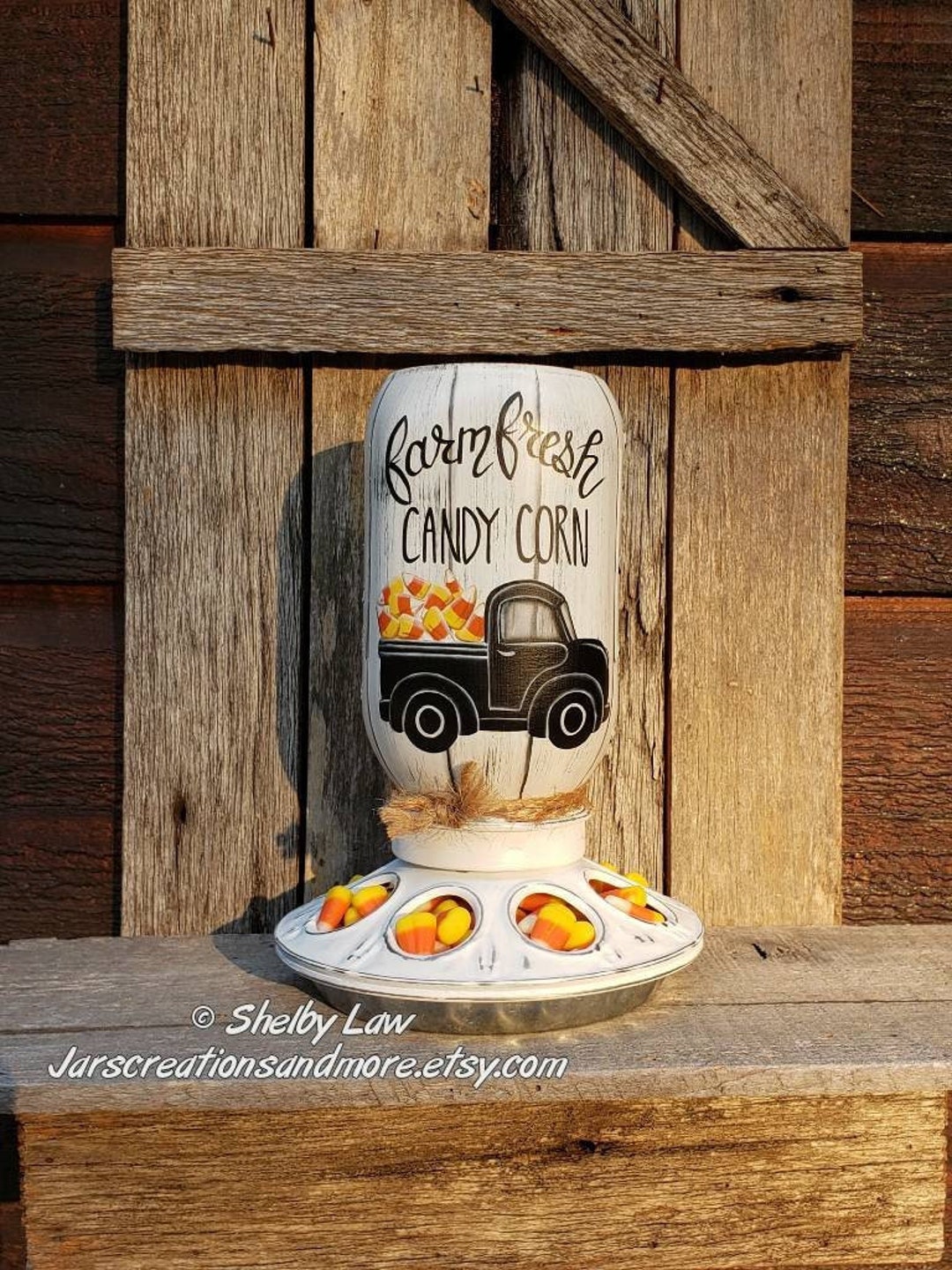 Farm Fresh Candy Corn Handpainted Quart Mason Jar Chicken Feeder, Candy ...