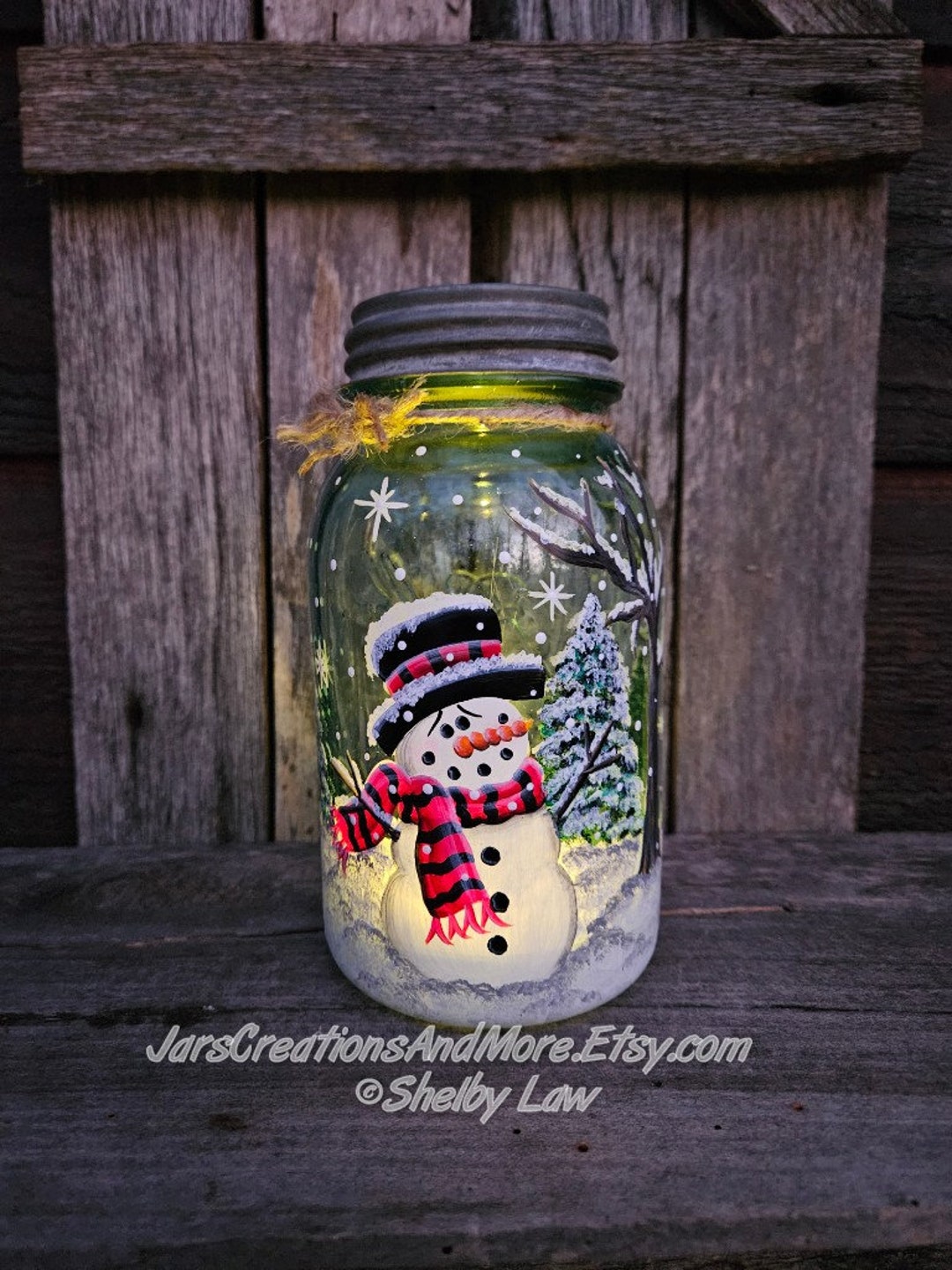 Handpainted Vintage Ball Perfect Mason Jar, Quart Size Jar, Snowman ...
