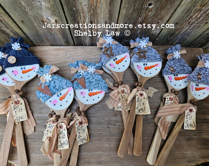 Snowman Spoon, Handpainted Snowman Large Wooden Spoon, Let It Snow ...