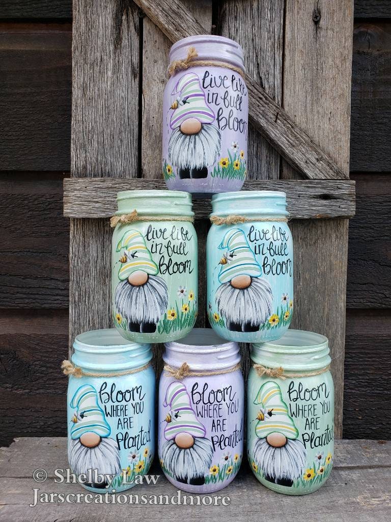 Spring Gnome Hand-painted Pint-sized Mason Jar | Etsy Canada