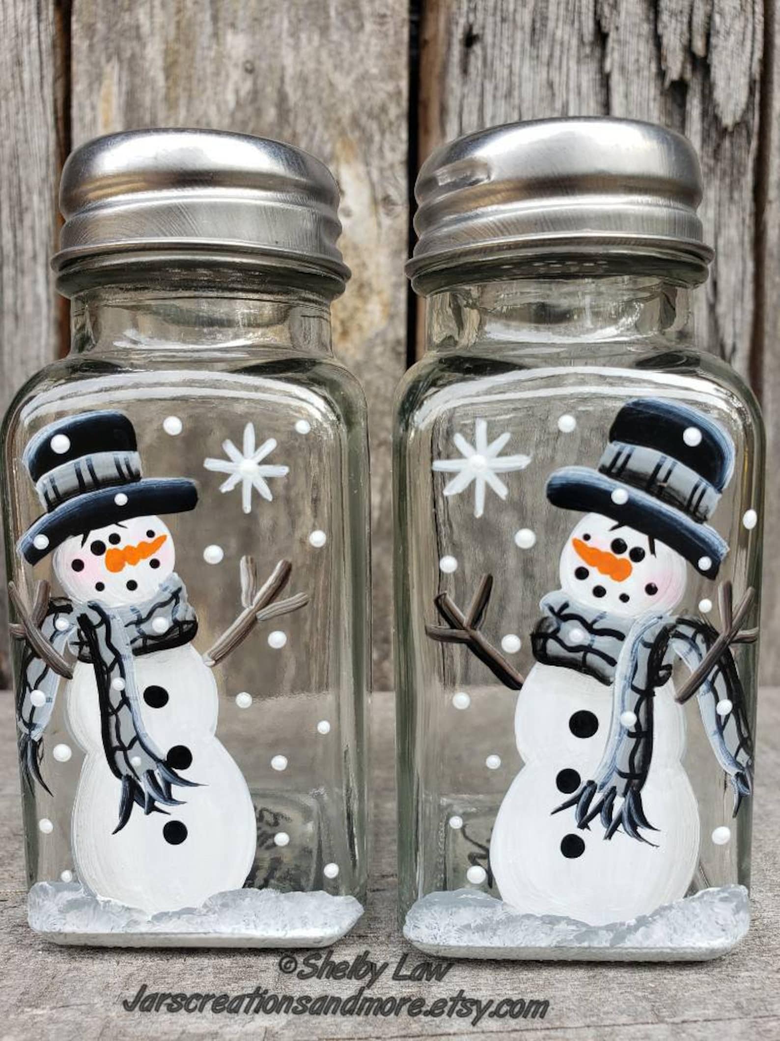 Snowman Salt and Pepper Shakers Set Handpainted Snowmen - Etsy