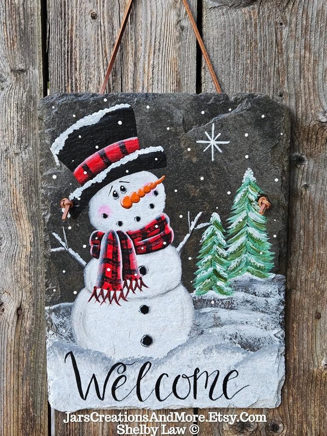 Snowman Welcome Slate, Handpainted Snowman Wallhanging Slate - Etsy