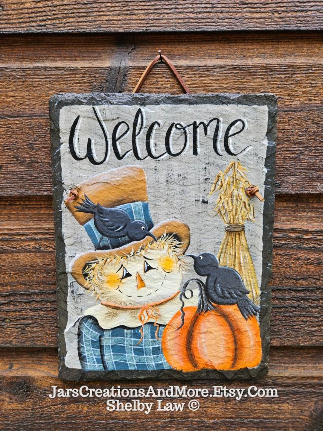 Scarecrow Handpainted Welcome Slate - Etsy