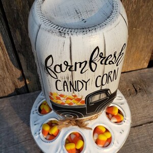Farm Fresh Candy Corn Handpainted Quart Mason Jar Chicken Feeder, Candy ...