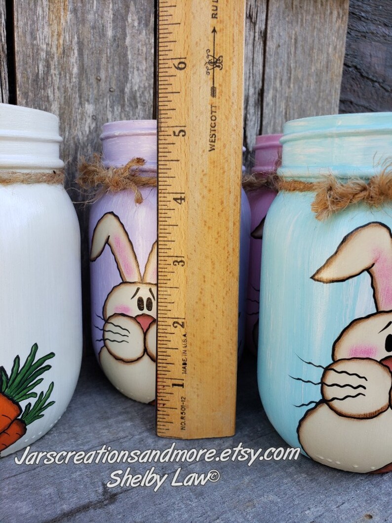 Handpainted Rabbit Easter Bunny Pint Size Mason Jar - Etsy