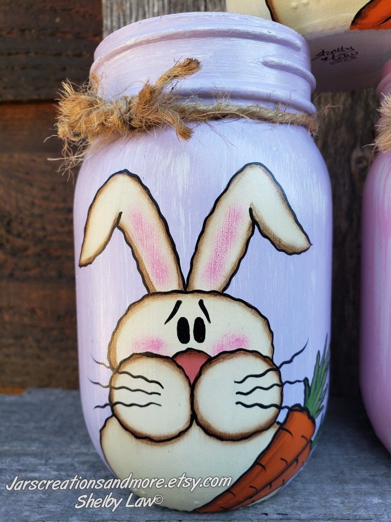 Handpainted Rabbit Easter Bunny Pint Size Mason Jar - Etsy