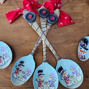 Snowman Spoon Ornaments, Vintage Silverplate Handpainted Spoon ...