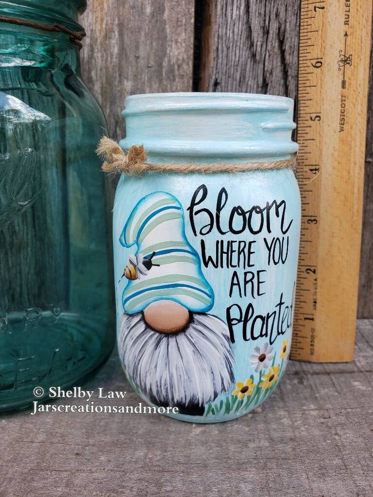 Spring Gnome Hand-painted Pint-sized Mason Jar | Etsy Canada