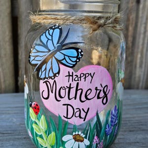 Mothers Day Lighted Handpainted Pint Mason Jar, Mothers Day Gift, Happy ...