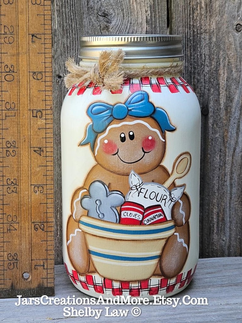 Handpainted Gingerbread Man Mason Jar Centerpiece: Kitchen Decor ...