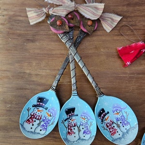 Snowman Spoon Ornaments, Vintage Silverplate Handpainted Spoon ...