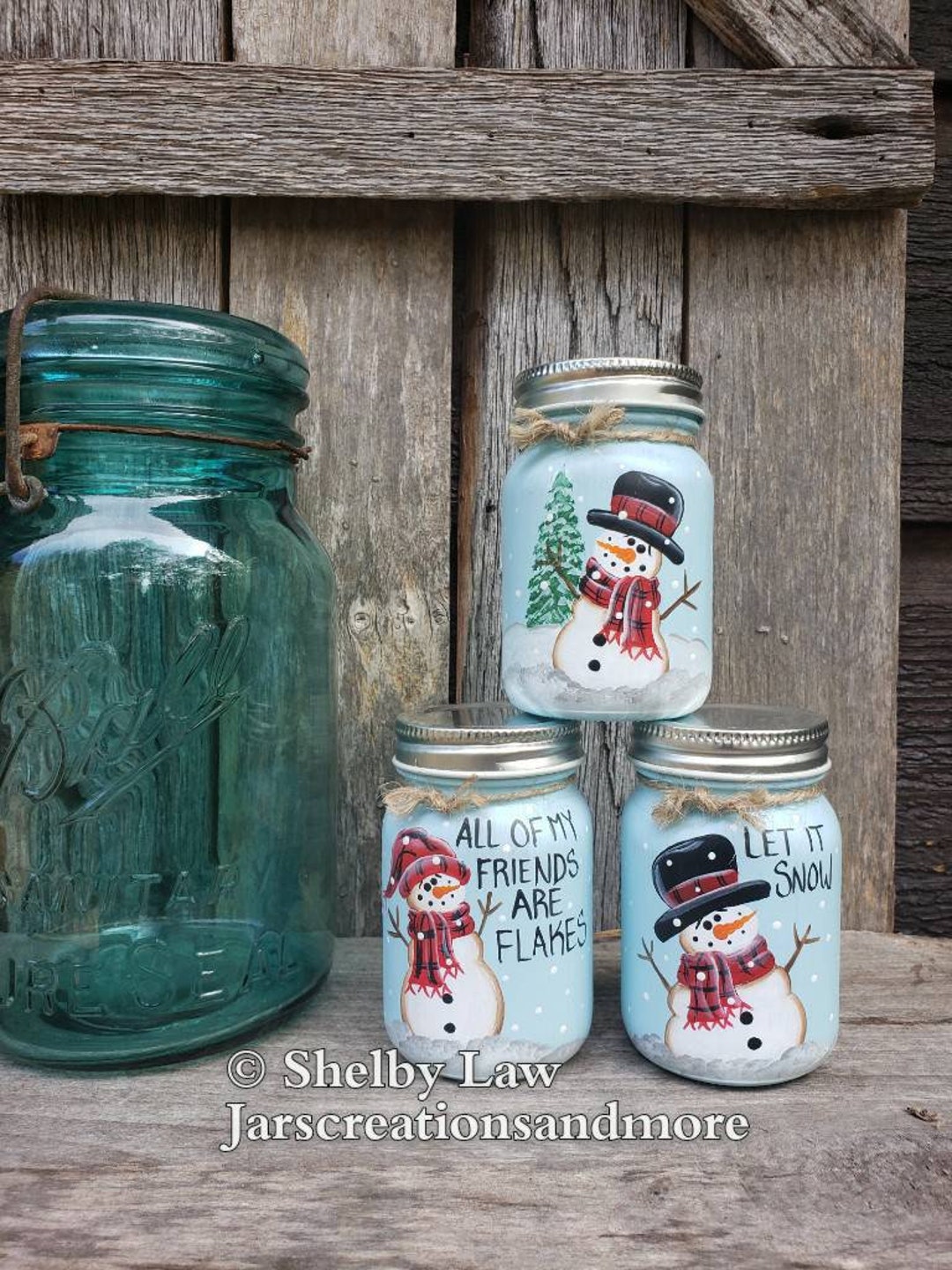 Winter Mini 4oz Mason Jars, Three Inchestall, Hand-painted Snowmen Jars ...