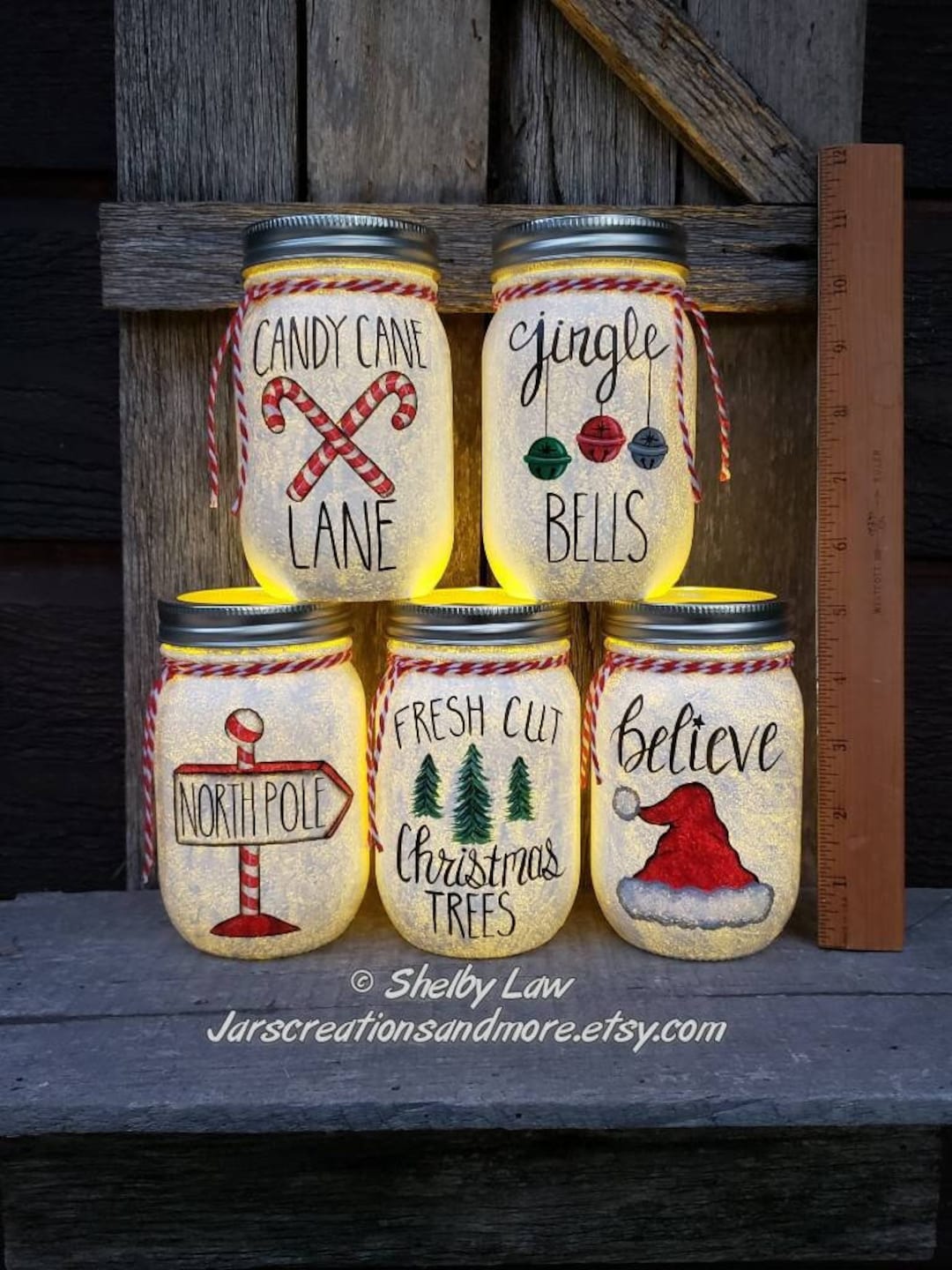 Lighted Jar Collection, Handpainted Standard Pint Mason Jars, 5 Inches ...