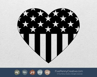 4th of July Heart Patriotic Flag SVG DXF Eps Silhouette & - Etsy