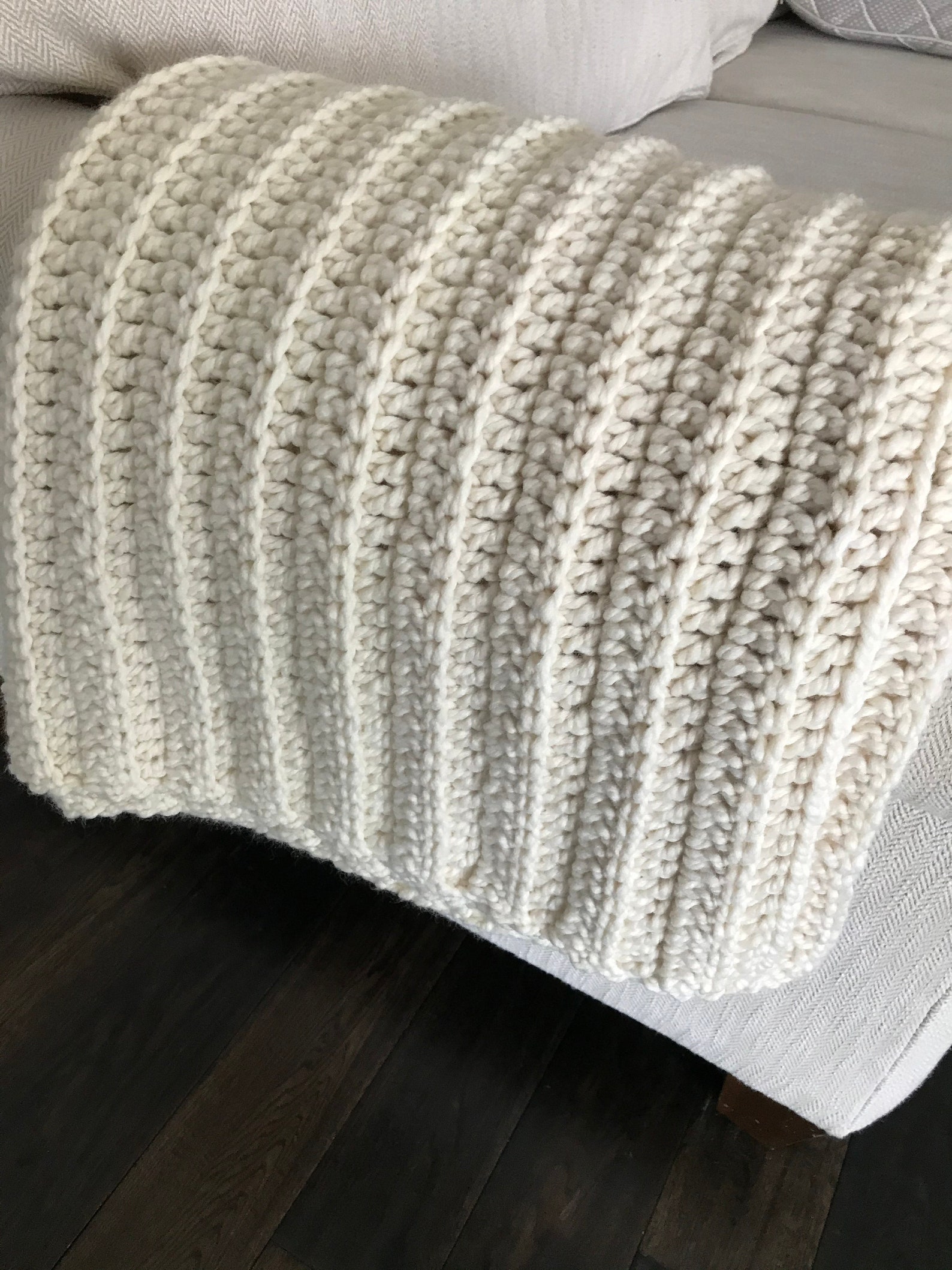 Beige Chunky Knit Throw Crochet Beige Afghan Neutral | Etsy Canada