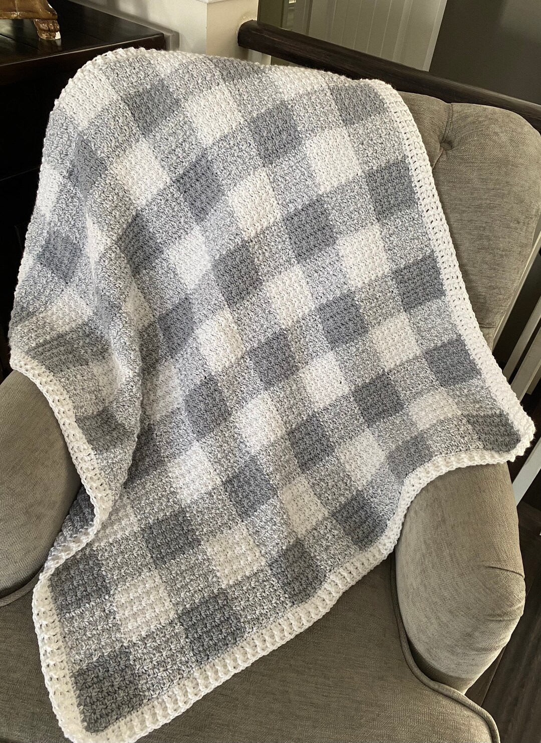 Plaid Baby Blanket | Grey Baby Afghan | Grey Baby Blanket | Crochet ...