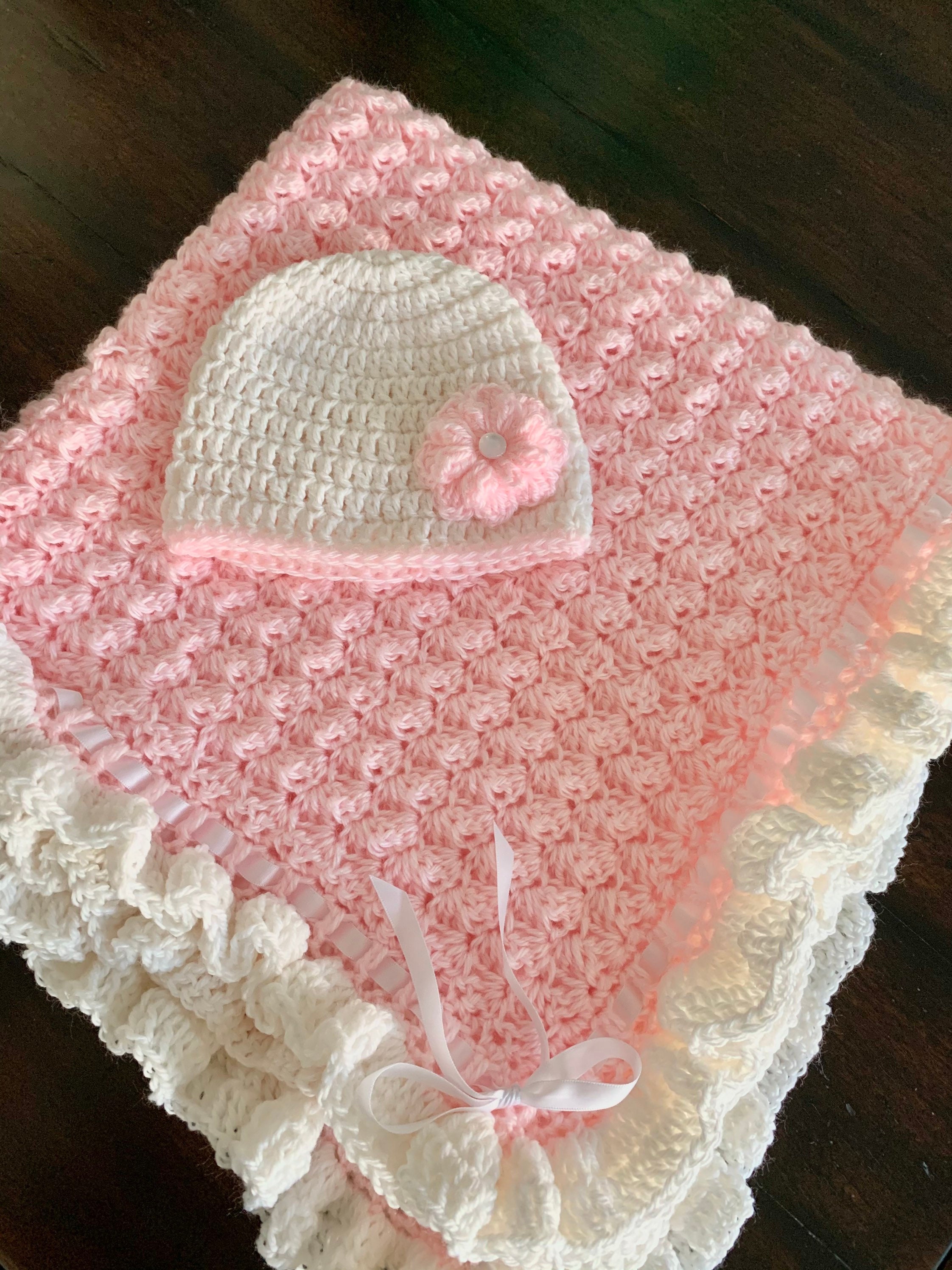 Pink Baby Blanket | Handmade Baby Girl Blanket | Pink and White Blanket ...